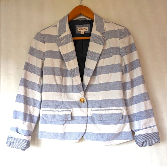 Merona | Jackets & Coats | Merona Blue White Striped Nautical Blazer ...
